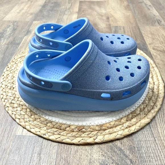 CROCS | Shoes | Crocs Cutie Crush Blue Glitter Platform Clogs Kids Size ...
